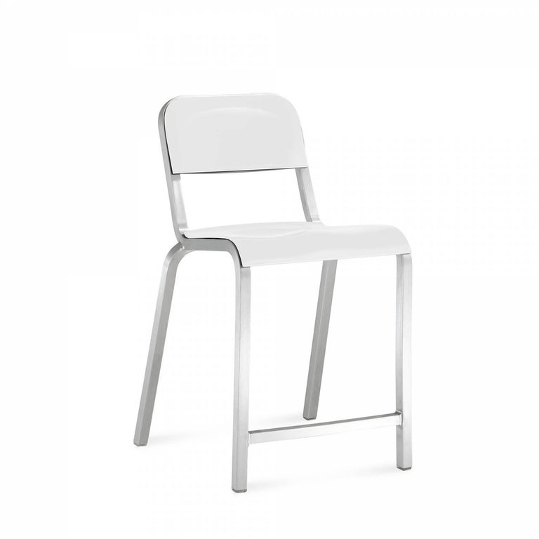 Emeco 1951 Counter Stool in Aluminum and White by Adrian Van Hooydonk ...