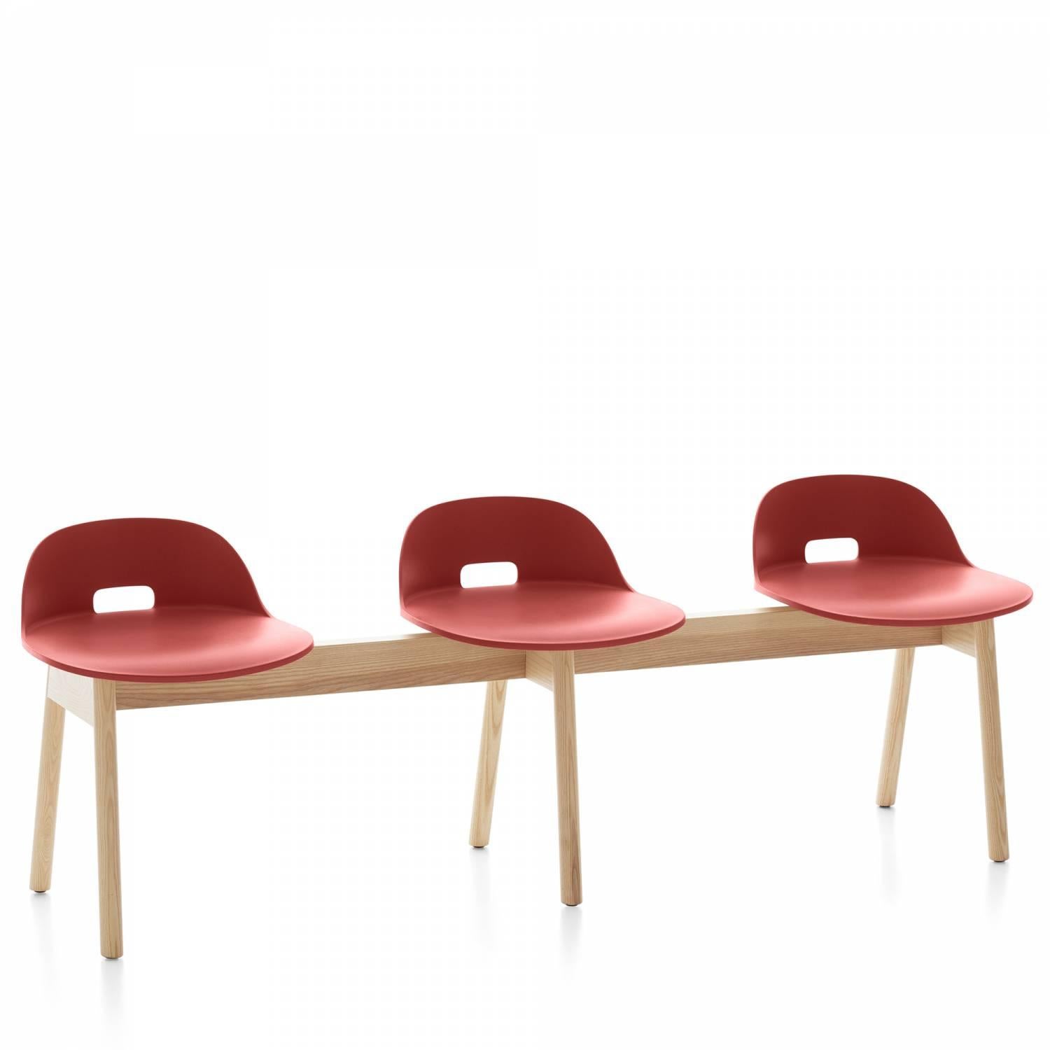 Emeco Alfi 3-Seat Bench in Red and Ash with Low Back by Jasper Morrison ...