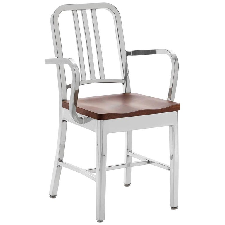 Emeco Navy Armchair in Polished Aluminum and Cherry by US Navy For Sale ...