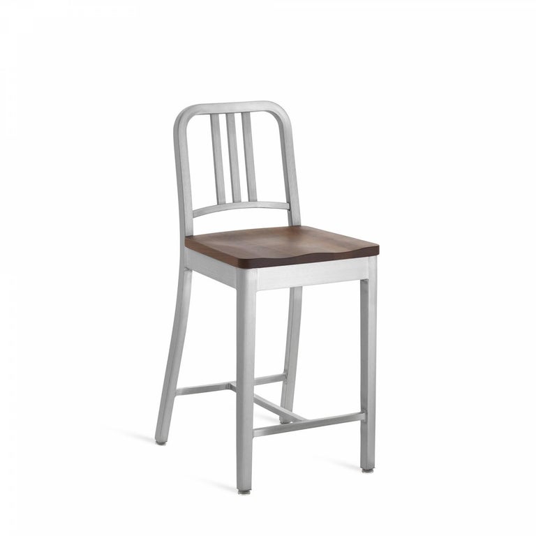 Emeco Navy Counter Stool in Brushed Aluminum and Walnut by US Navy For ...