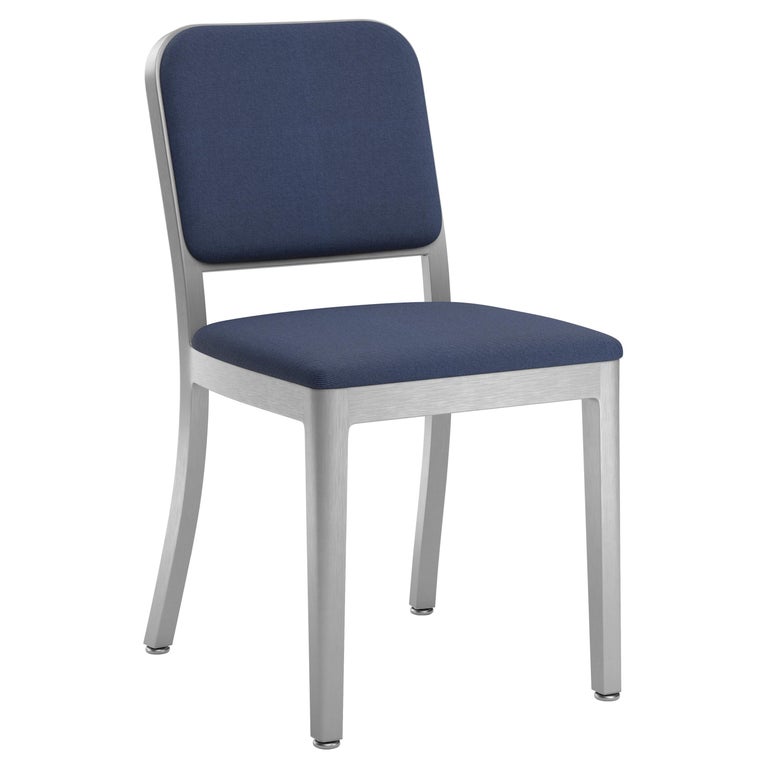 Emeco Navy Officer Side Chair in Navy Blue Fabric with Aluminum Frame ...