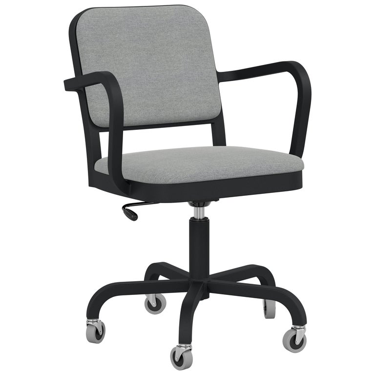 Emeco Navy Officer Swivel Armchair in Grey Fabric with Black Powder ...