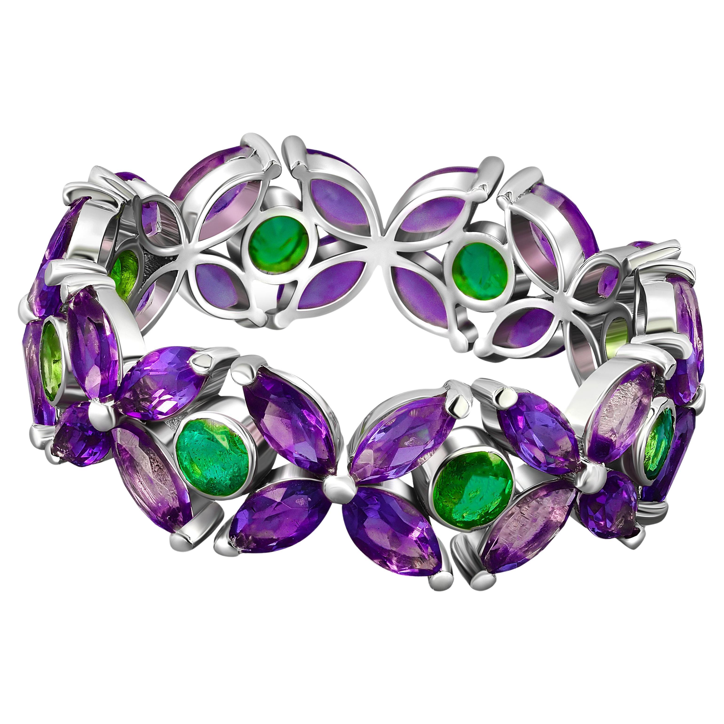 Customizable Multicolor gemstones eternity 14k gold ring band For Sale ...