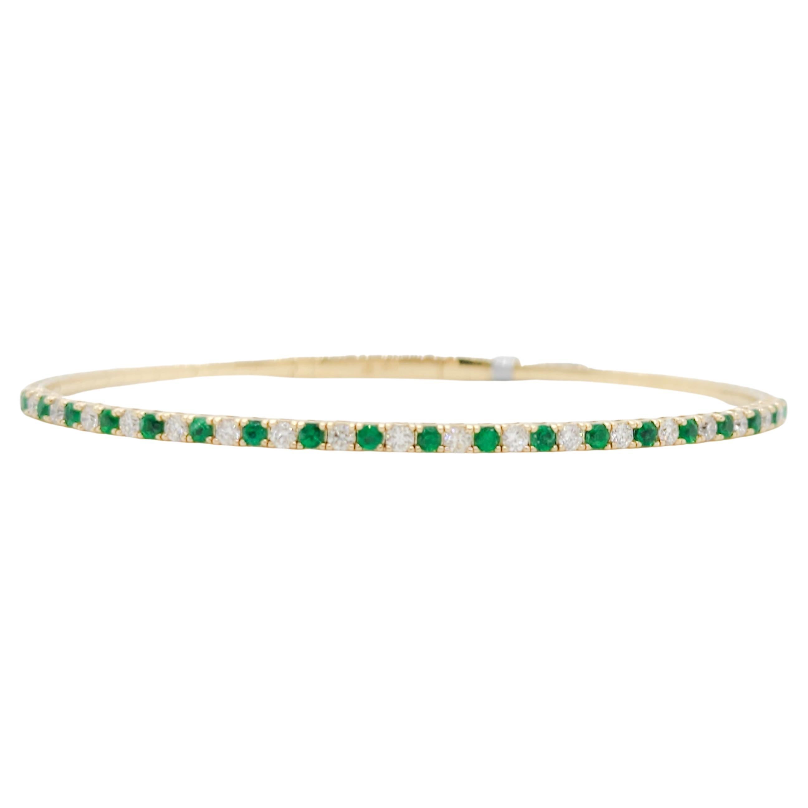 22 Karat Yellow Gold, Emerald and Diamond Bangle Bracelet Pair at 1stDibs