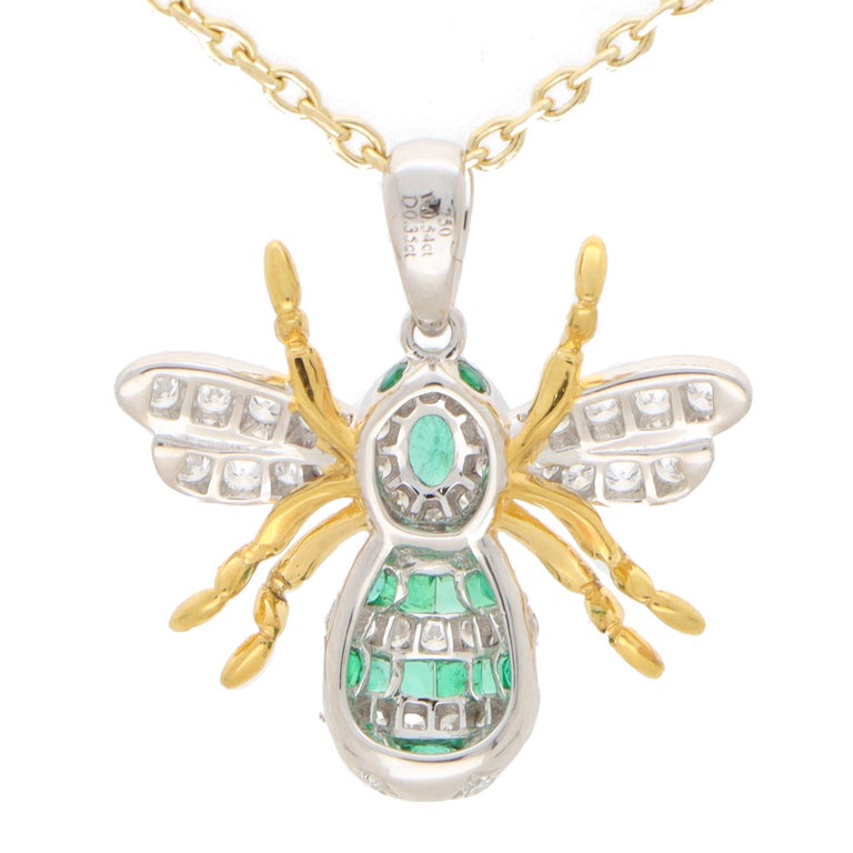 Emerald and Diamond Bee Pendant Set in 18k Yellow and White Gold For ...