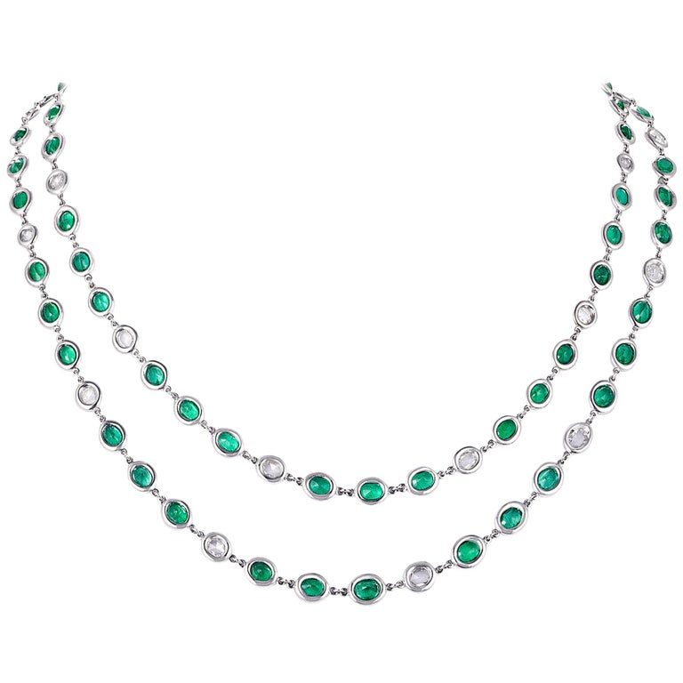 Emerald and Diamond Chain Necklace For Sale at 1stDibs