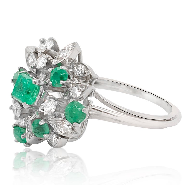 Emerald and Diamond Cluster Ring For Sale at 1stDibs