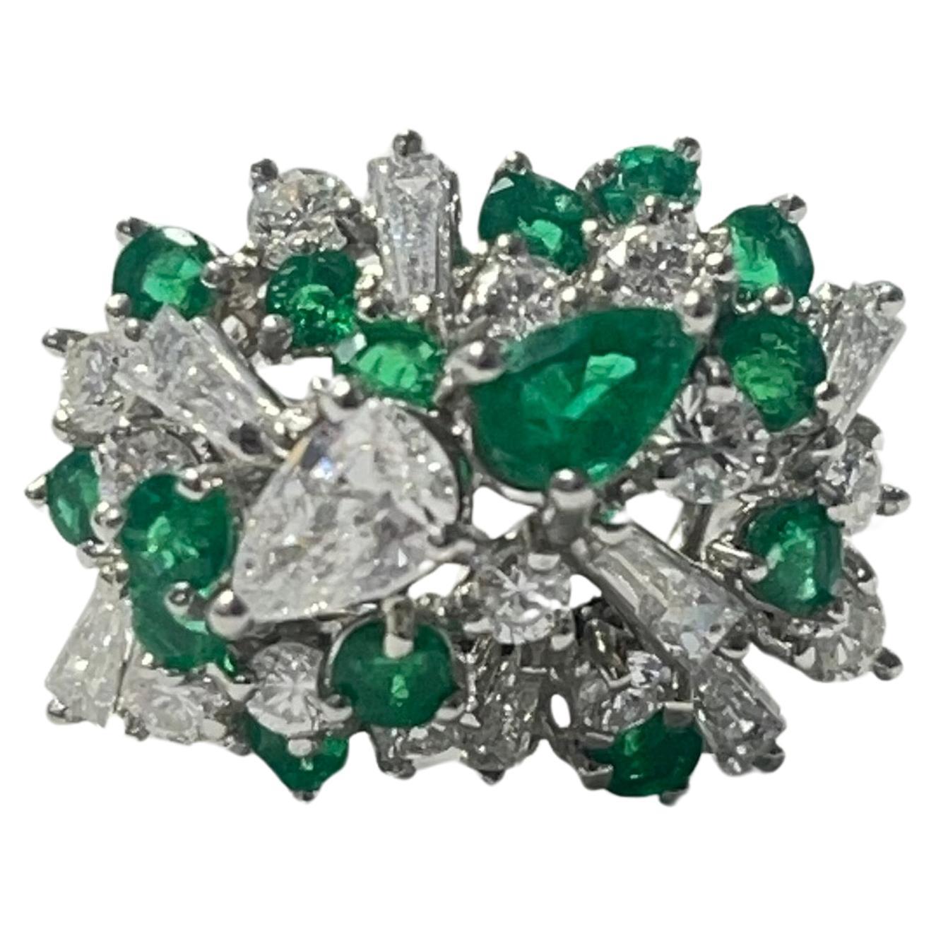 Emerald 2.58ct. and Diamond Cluster Ring in 18K Yellow and White Gold ...