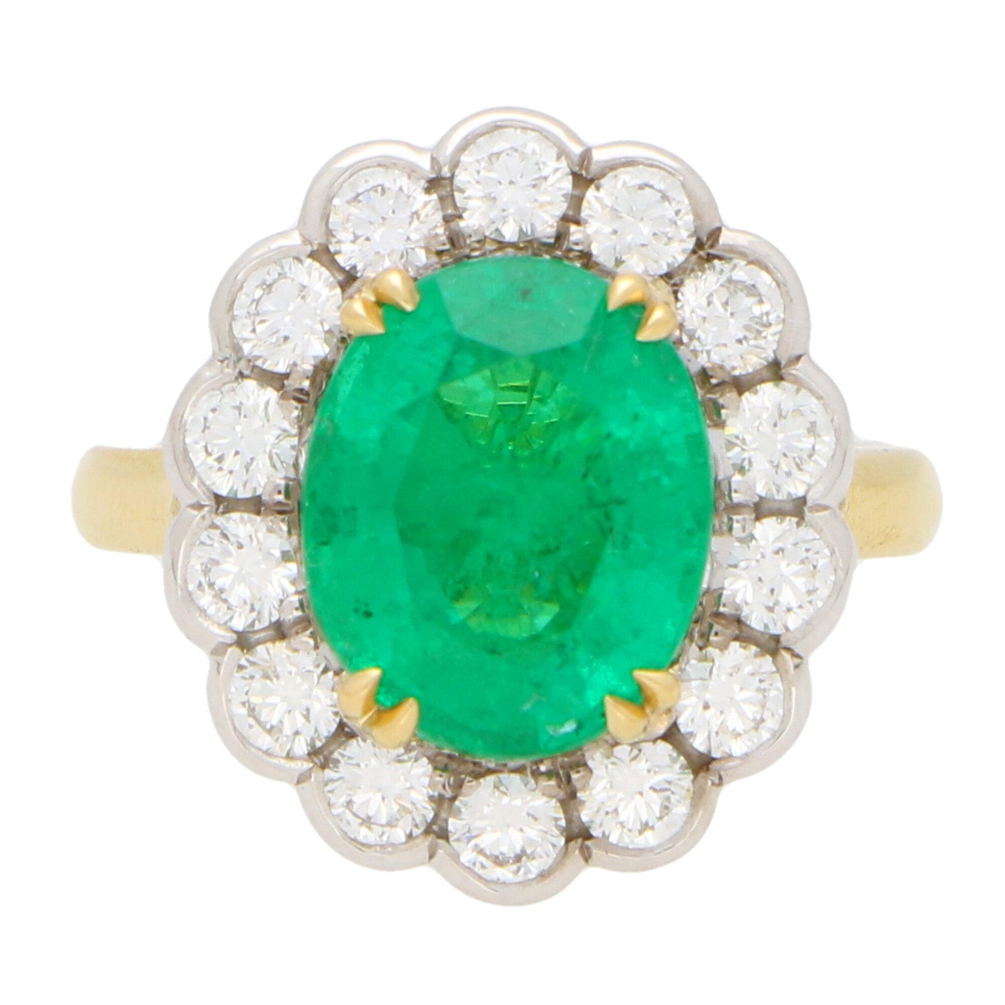 Emerald and Diamond Cluster Ring Set in 18 Karat Yellow and White Gold ...