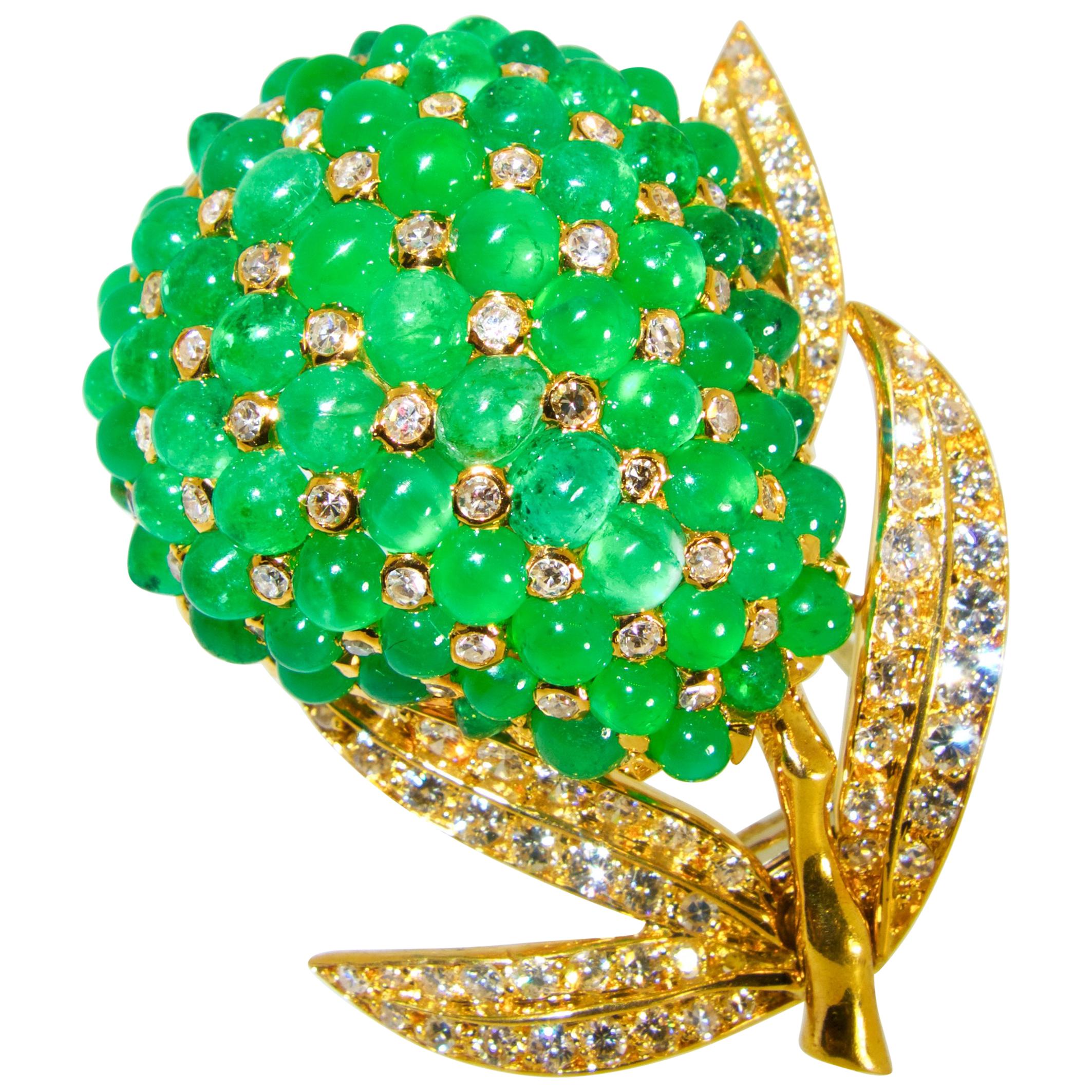 Emerald and Diamond French Brooch, circa 1960 For Sale at 1stDibs