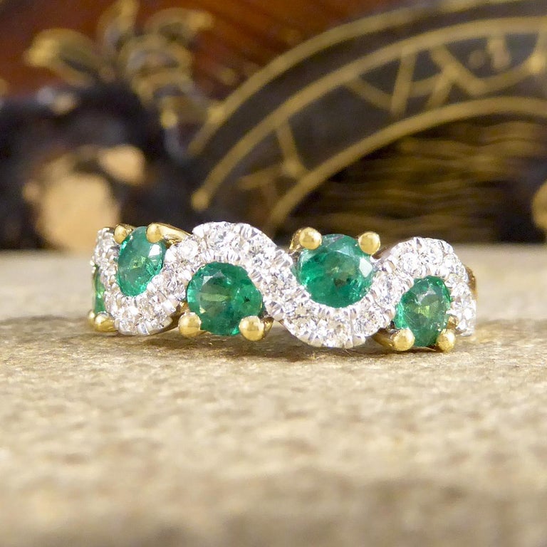 Emerald and Diamond Lazy River Band Ring in 18ct Yellow Gold For Sale ...