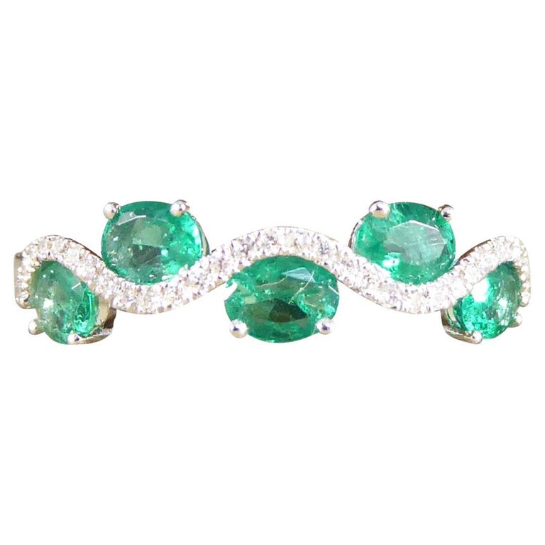 Emerald and Diamond Lazy River Ring in 18ct White Gold at 1stDibs
