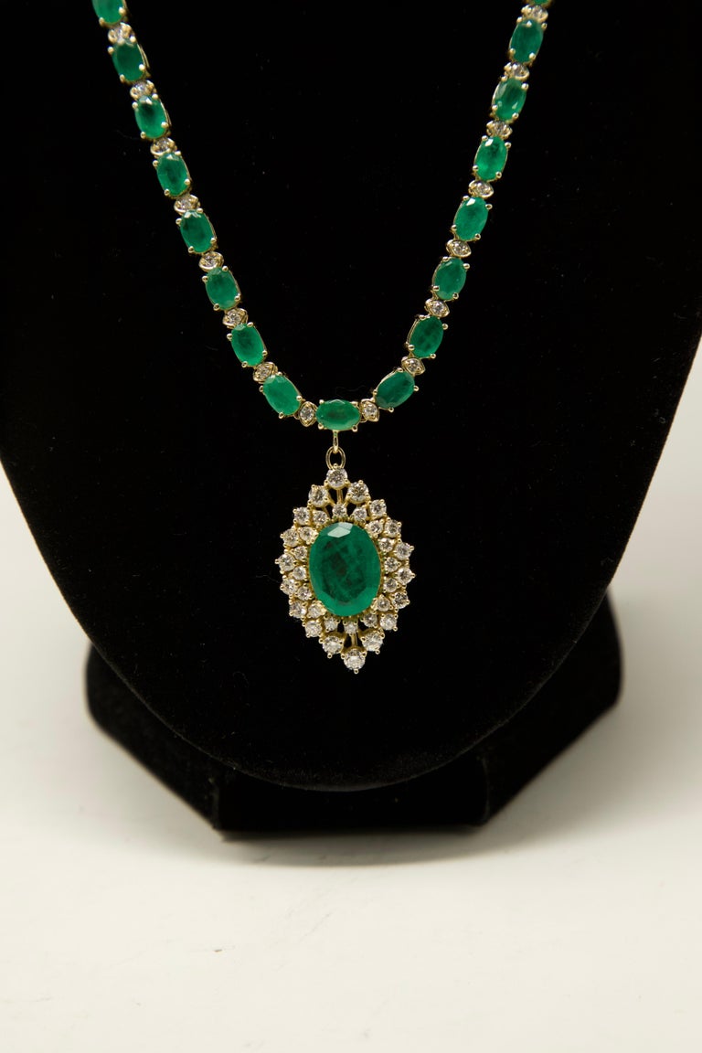 Emerald and Diamond Necklace with Emerald Chain For Sale at 1stDibs
