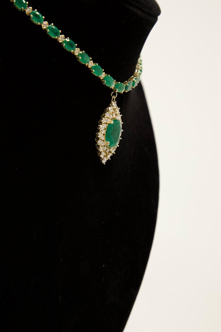 Emerald and Diamond Necklace with Emerald Chain For Sale at 1stDibs