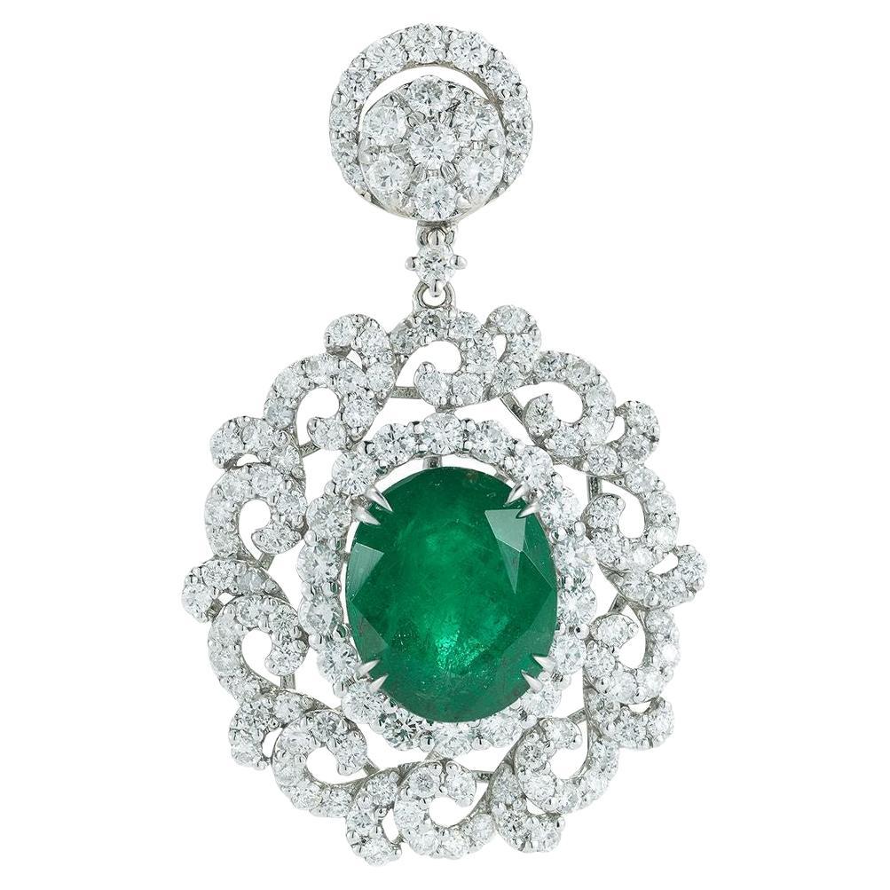 Green Emerald and Diamond Pendant For Sale at 1stDibs