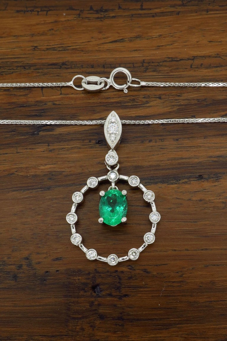 Emerald and Diamond Pendant Necklace at 1stDibs