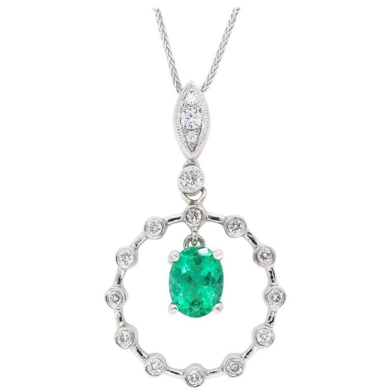 Emerald and Diamond Pendant Necklace at 1stDibs