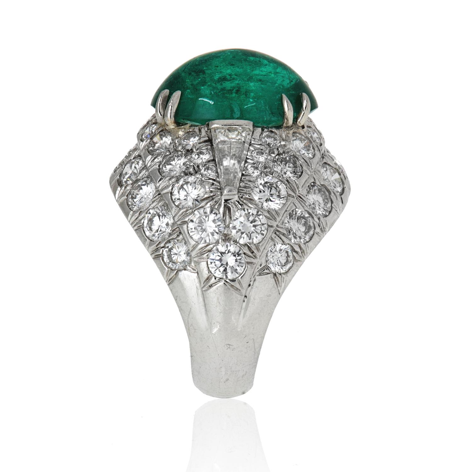 Green Emerald and Diamond Ring by David Webb Platinum For Sale at ...