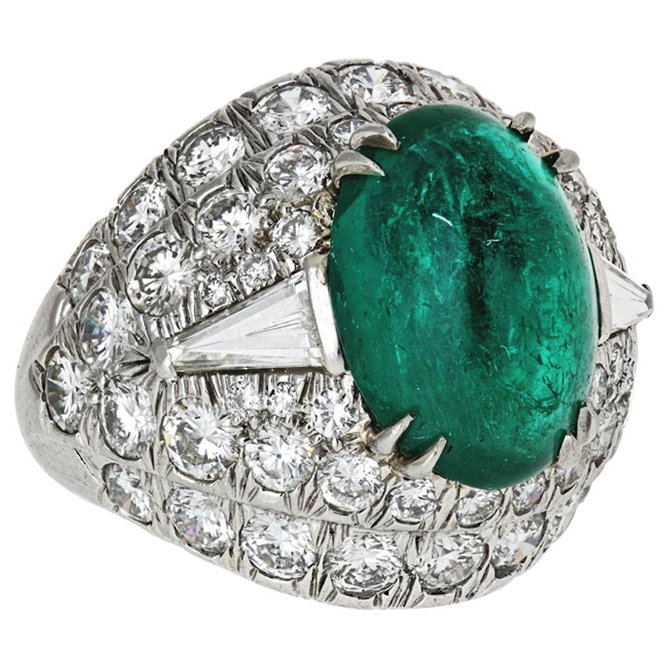 Green Emerald and Diamond Ring by David Webb Platinum For Sale at ...