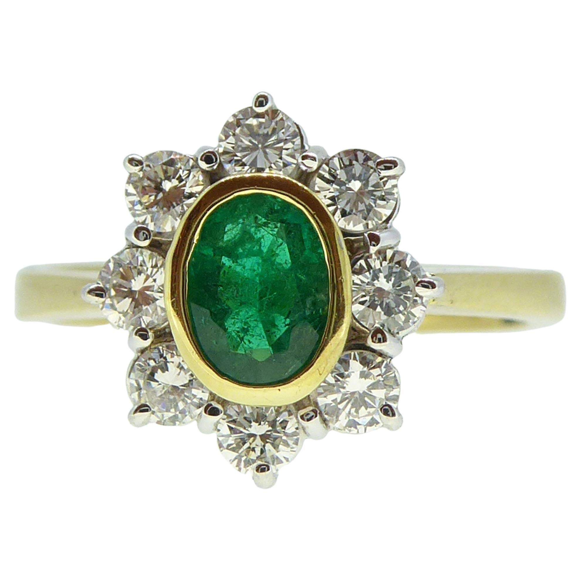 Vintage Emerald and Diamond Cluster Style Engagement Ring 18 Carat ...
