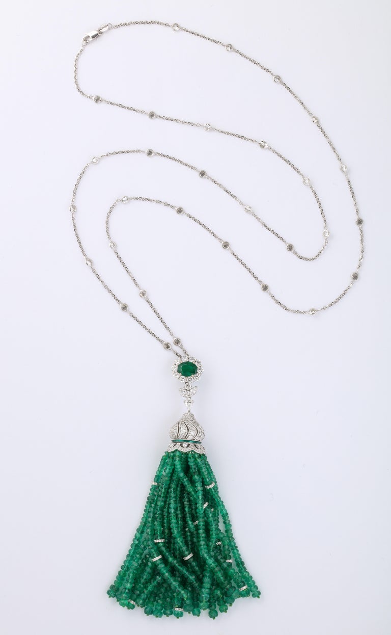Emerald and Diamond Tassel Necklace For Sale at 1stDibs