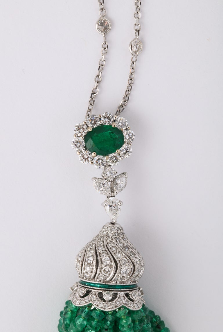 Emerald and Diamond Tassel Necklace For Sale at 1stDibs