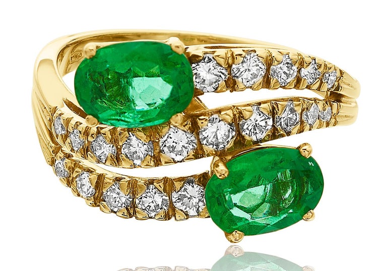 Emerald and Diamond Three-Tiered Ring in 18 Karat Yellow Gold For Sale ...