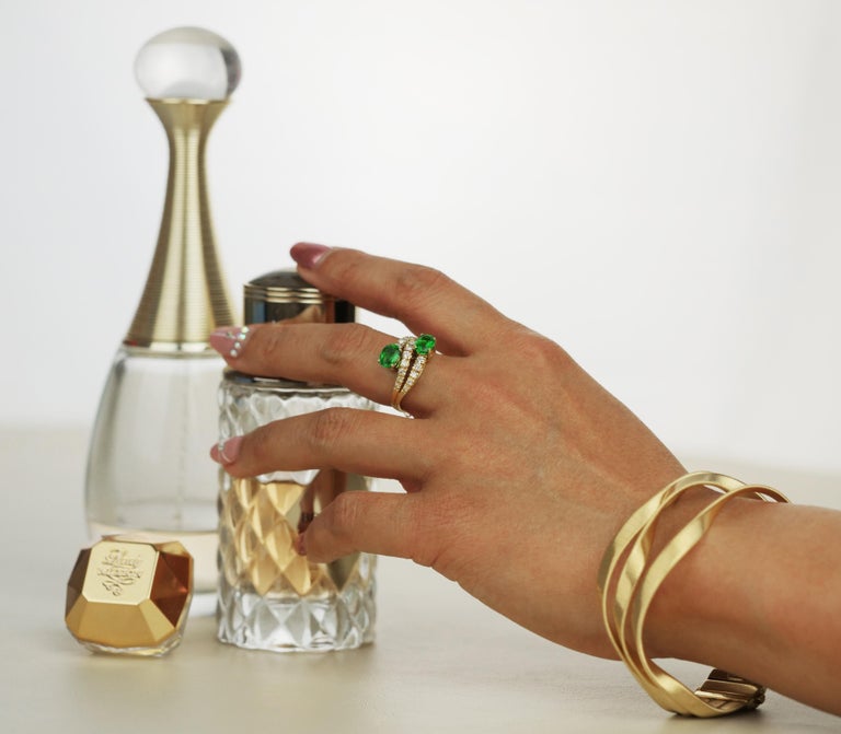 Emerald and Diamond Three-Tiered Ring in 18 Karat Yellow Gold For Sale ...
