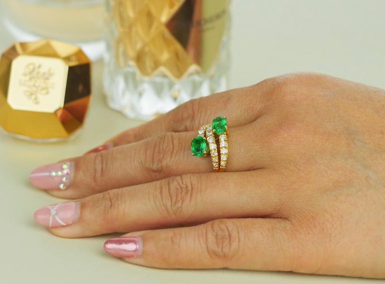 Emerald and Diamond Three-Tiered Ring in 18 Karat Yellow Gold For Sale ...
