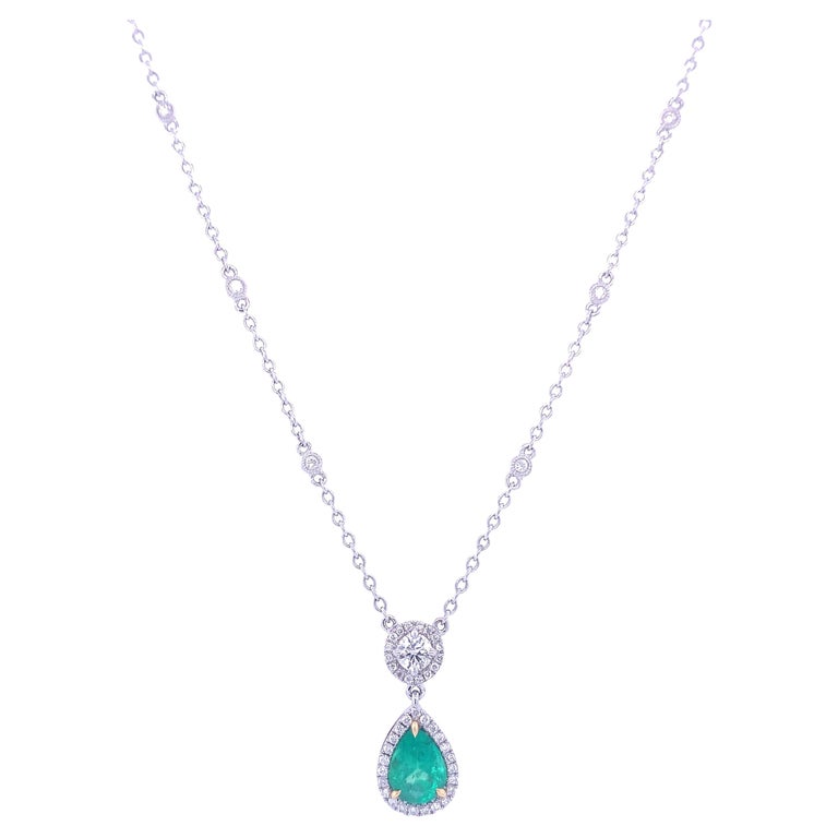 Emerald and Diamond Two Station Drop Pendant For Sale at 1stDibs