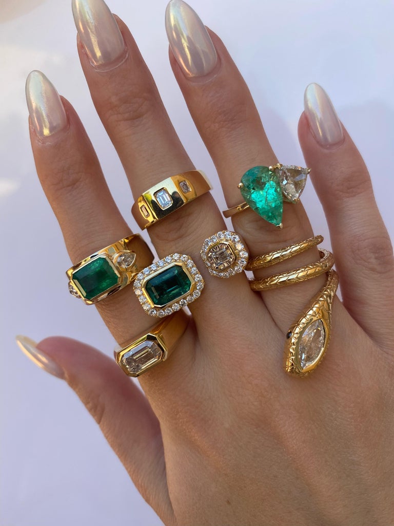 Emerald and Diamond Two Stone Ring For Sale at 1stDibs