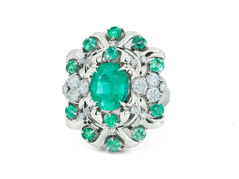 Emerald and Diamonds 14k Gold Ring, Certified Emerald Ring For Sale at ...