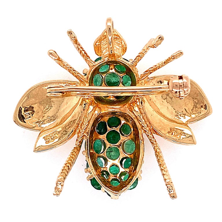 Emerald and Gold Rozental Bee Brooch Pin Pendant Estate Fine Jewelry at ...