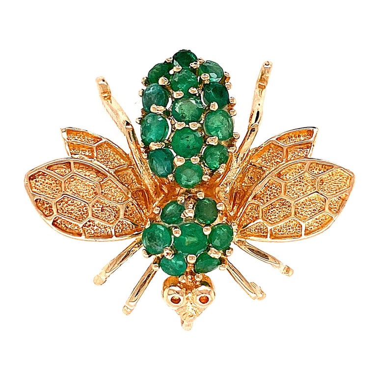 Emerald and Gold Rozental Bee Brooch Pin Pendant Estate Fine Jewelry at ...
