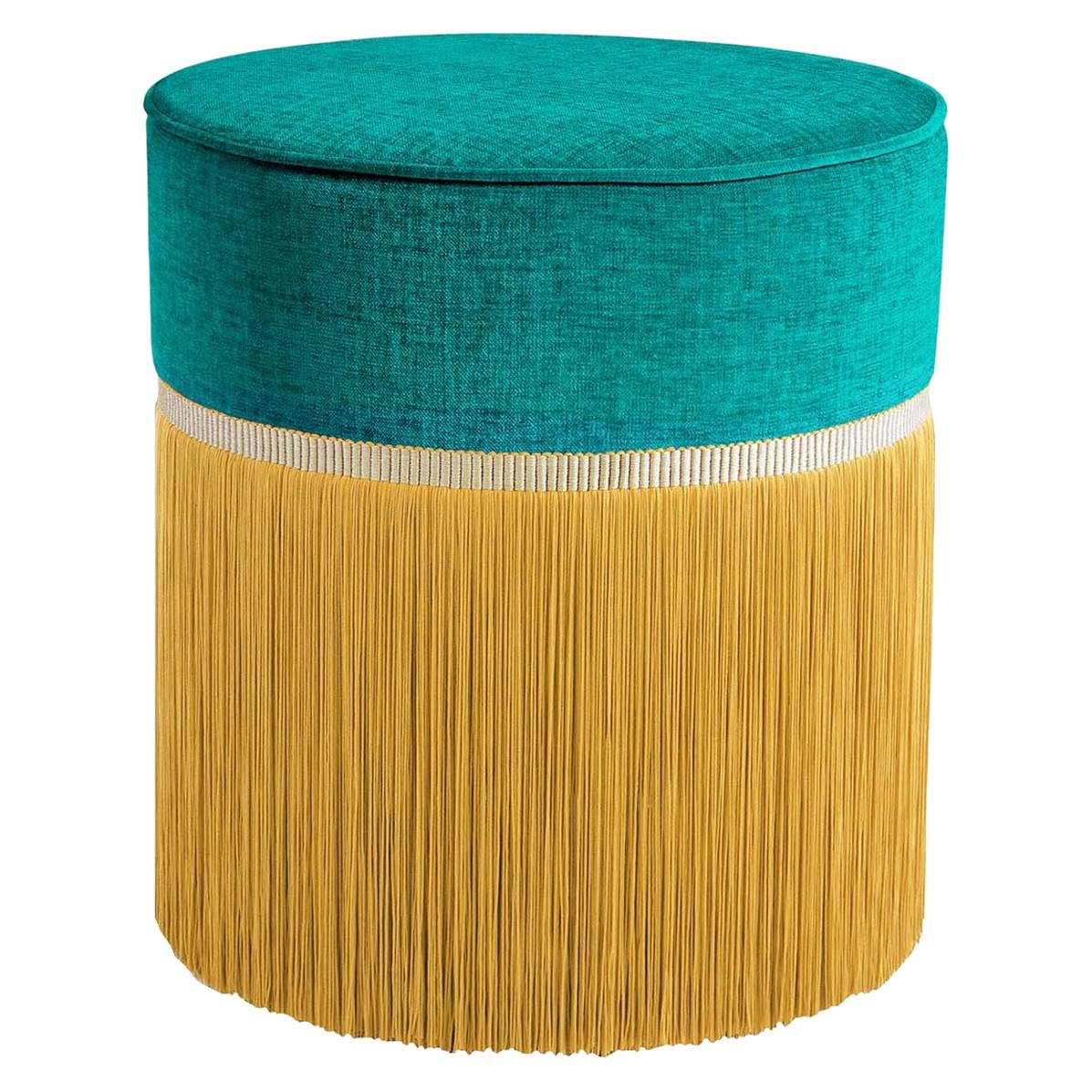 Emerald and Mustard Couture Geometric Bicolor Pouf For Sale at 1stDibs