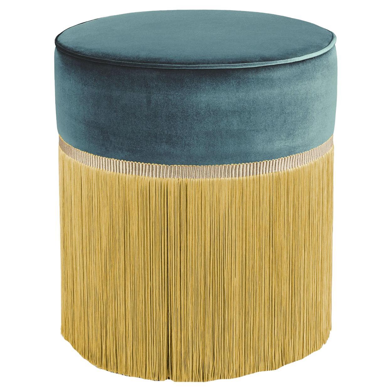 Emerald and Mustard Couture Geometric Bicolor Pouf For Sale at 1stDibs