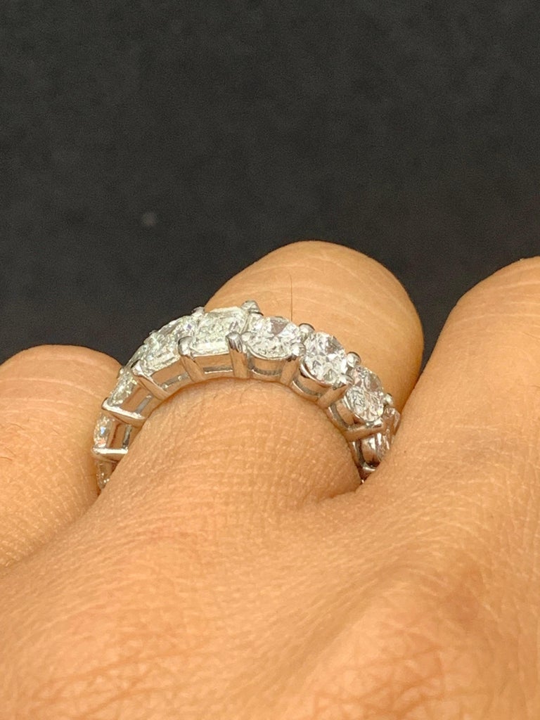Emerald and Oval Cut Diamond Eternity Wedding Band in Platinum For Sale ...