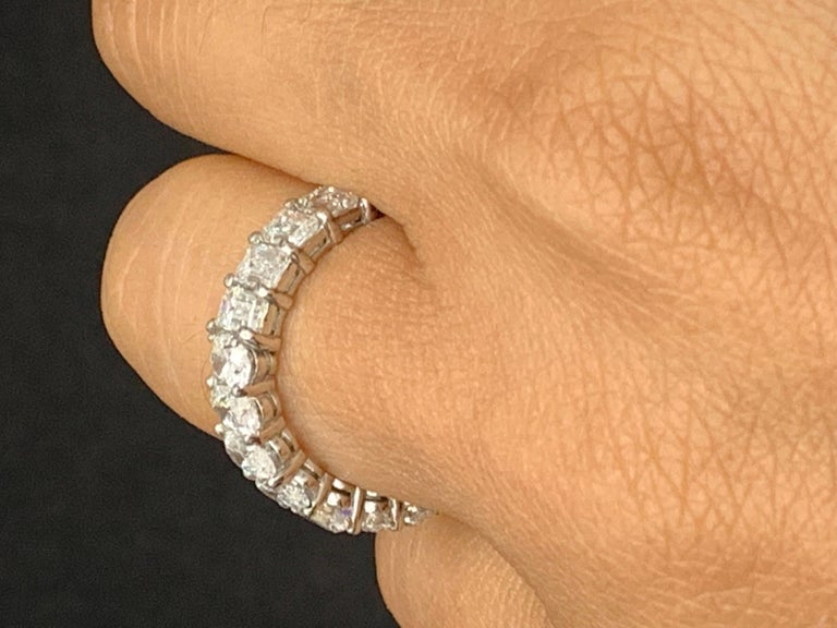 Emerald and Oval Cut Diamond Eternity Wedding Band in Platinum For Sale ...