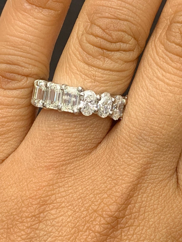 Emerald and Oval Cut Diamond Eternity Wedding Band in Platinum For Sale ...