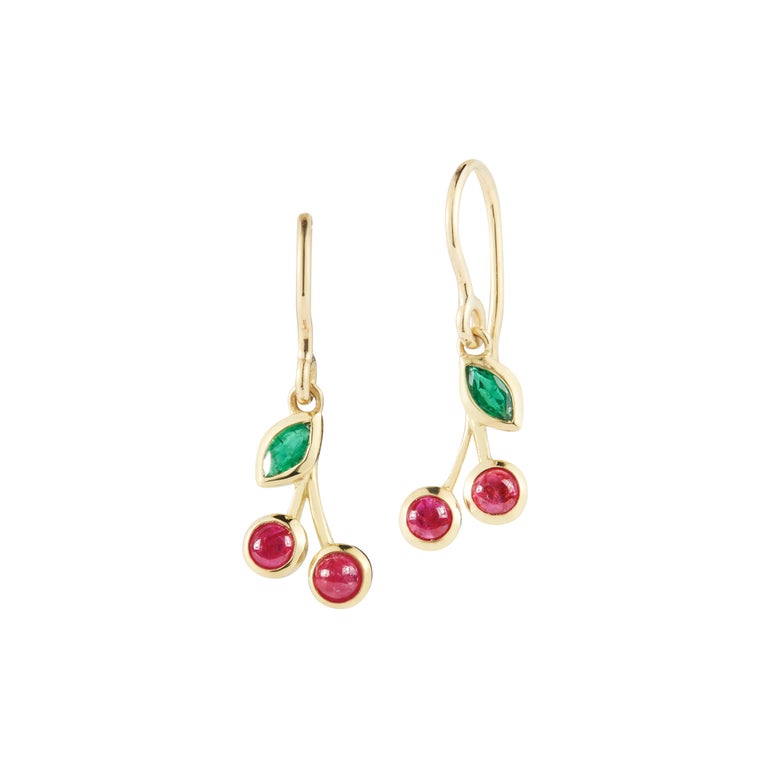 Emerald and Ruby Cherry Earrings For Sale at 1stDibs