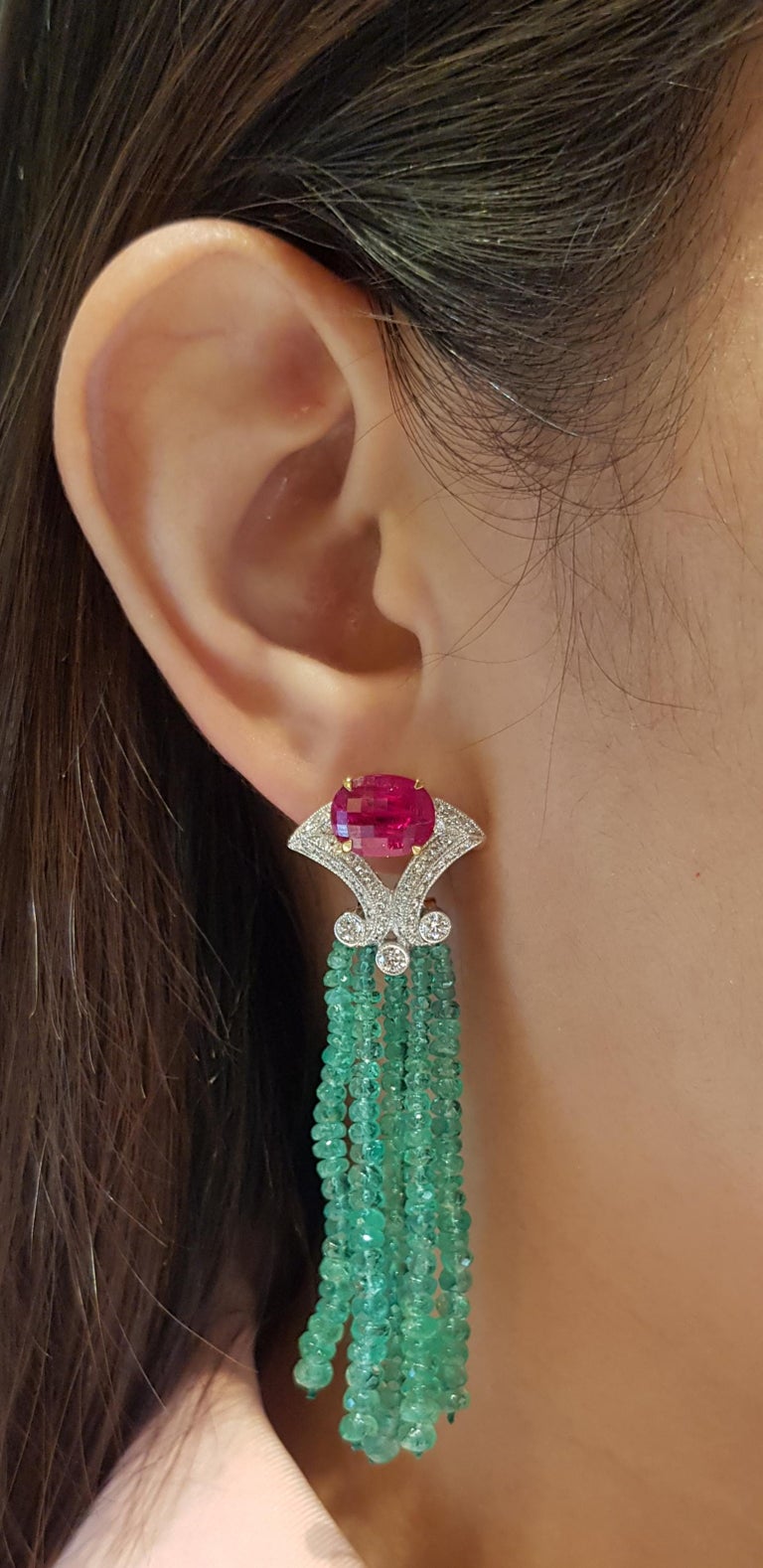 Emerald Beads, Ruby and Diamond Earrings Set in 18 Karat White Gold ...