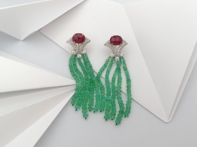 Emerald Beads, Ruby and Diamond Earrings Set in 18 Karat White Gold ...