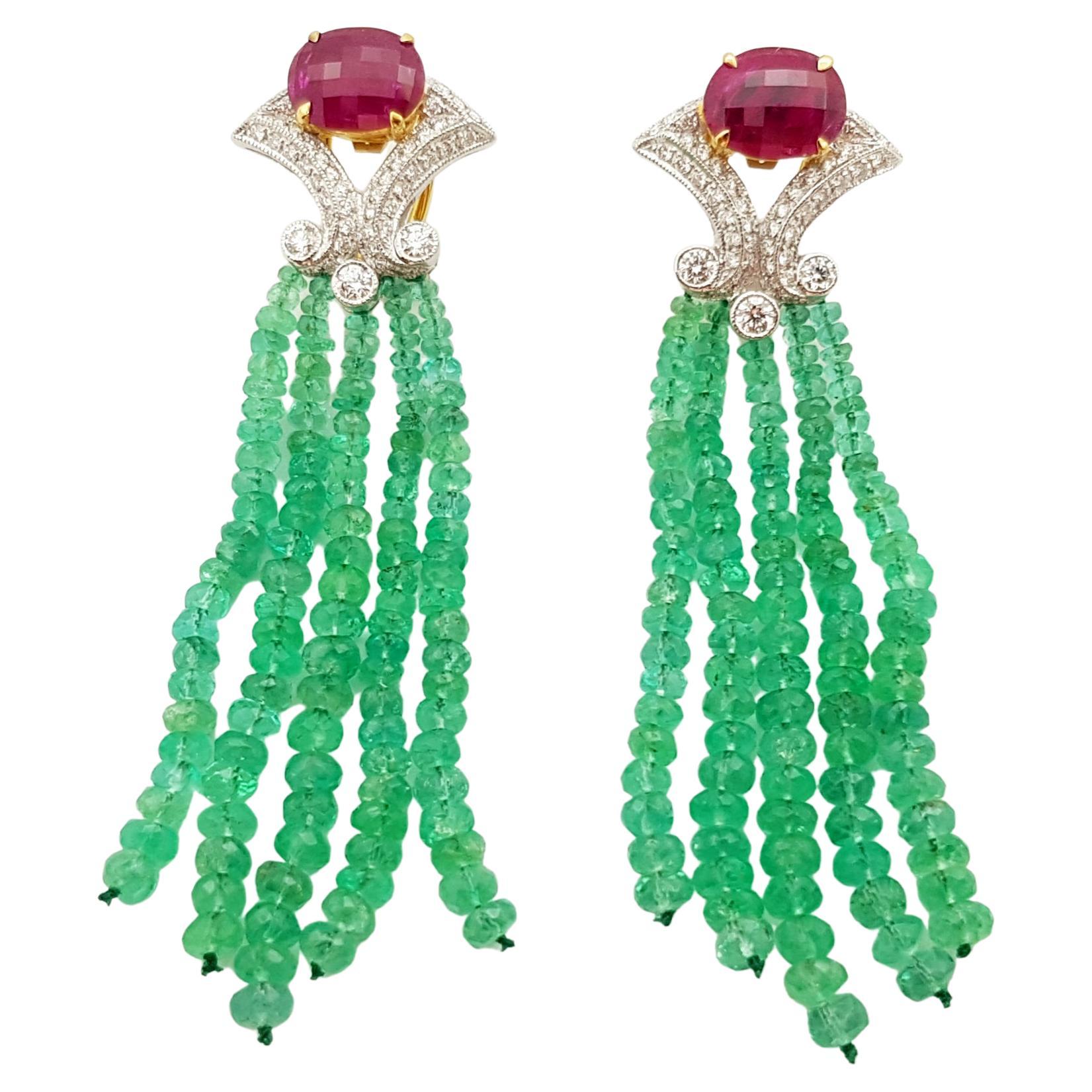 Ruby Bead Diamond Earrings at 1stDibs