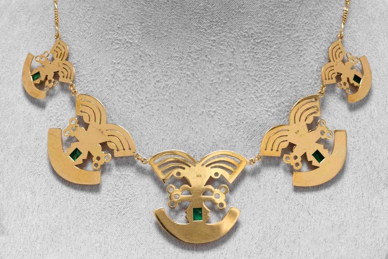 Emerald Bib Necklace Vintage Pre Colombian Inca 18k Gold Tribal Tumi ...