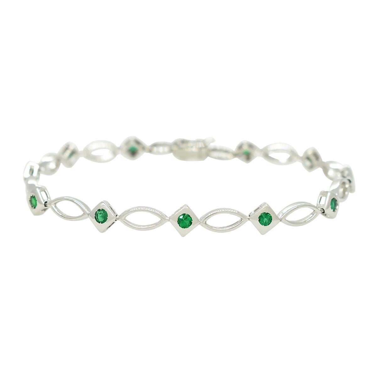 Emerald Bracelet in White Gold with Genuine Round Cut Natural Colombian ...