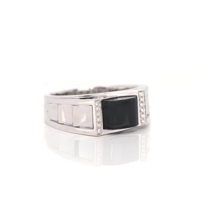 "Emerald Cabochon" 18k White Gold, Burmese Black Jadeite Jade, Emerald ...