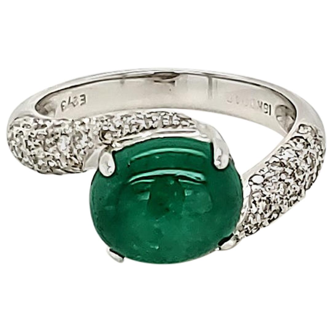 Antique French Cabochon Emerald Rose Diamond Ring at 1stDibs