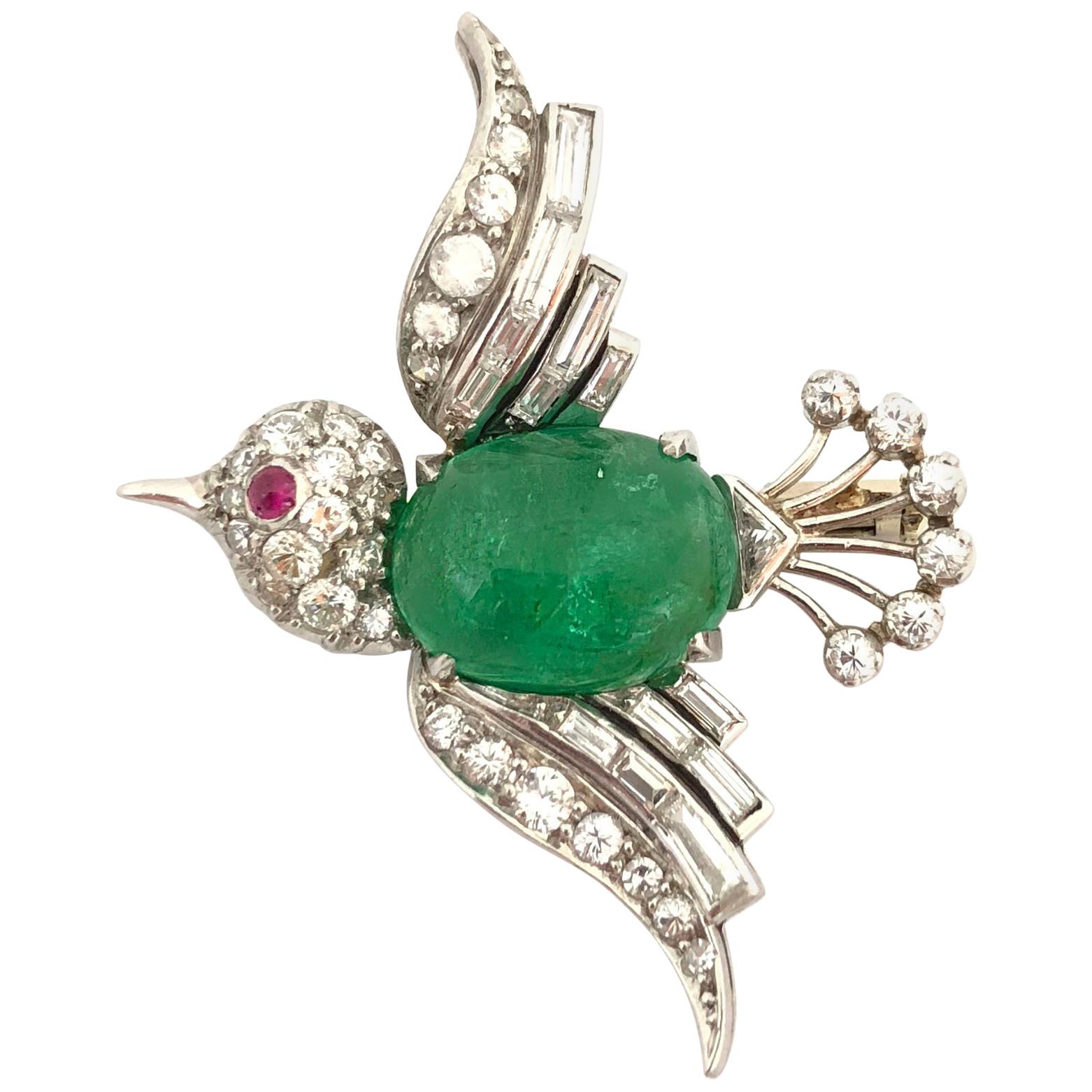 Cabochon Ruby and Diamond Flower Brooch For Sale at 1stDibs