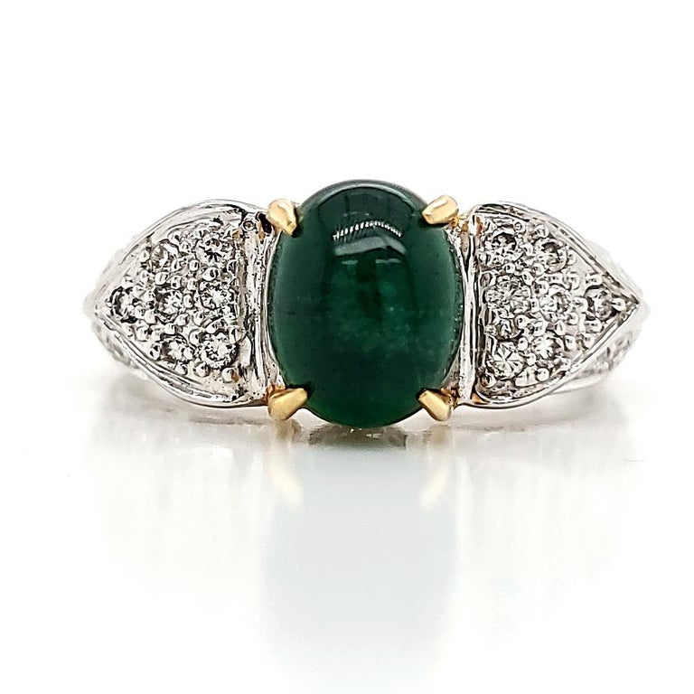 Emerald Cabochone ring with diamond studded gold planks. For Sale at ...