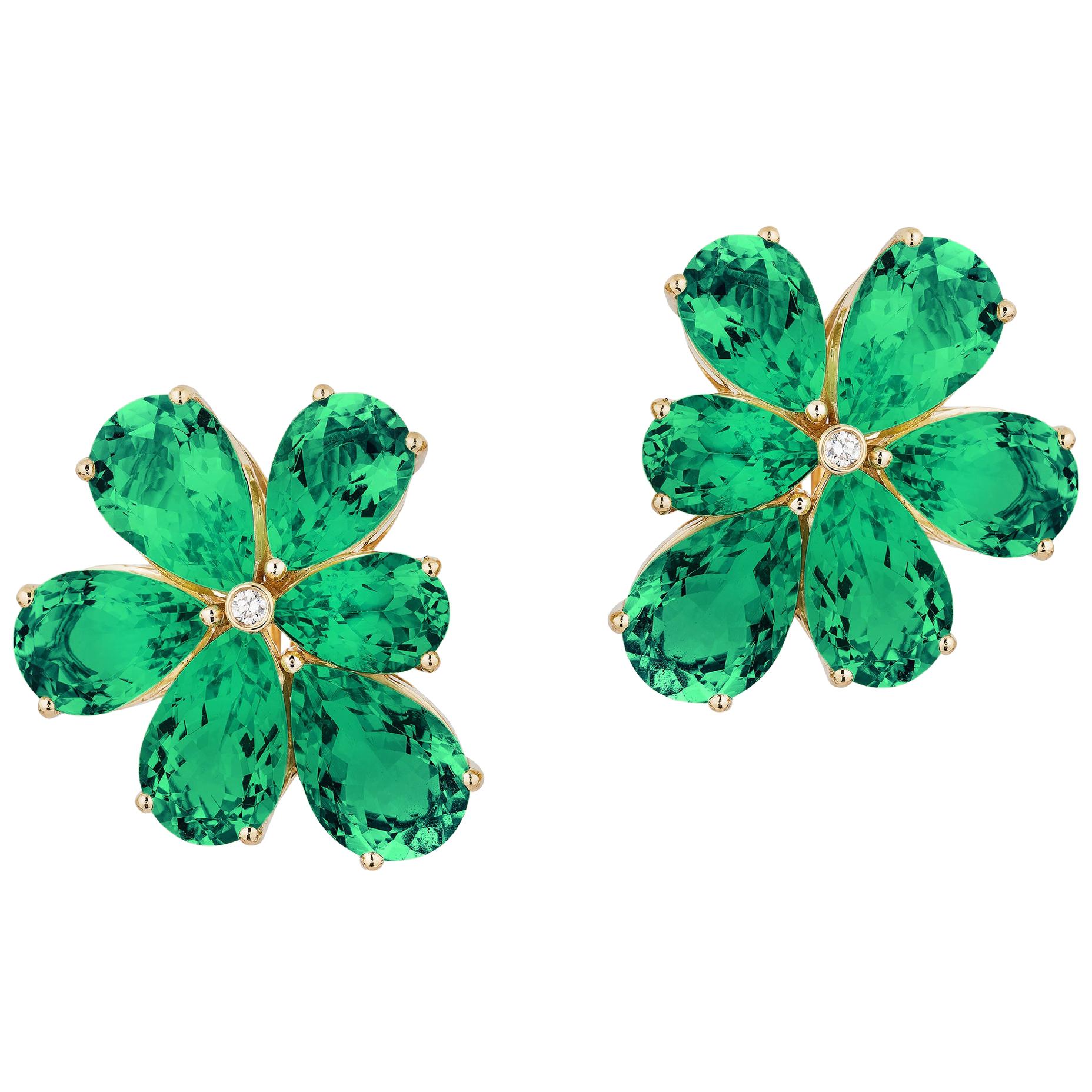 3.2 Carat Emerald and Diamond Cluster Earrings For Sale at 1stDibs ...
